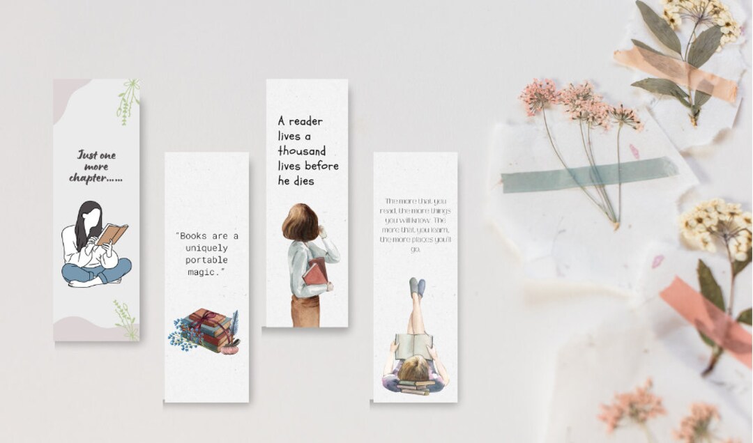 Printable Bookmarks Template, Printable Bookmarks Set of 4, Bookmarks ...