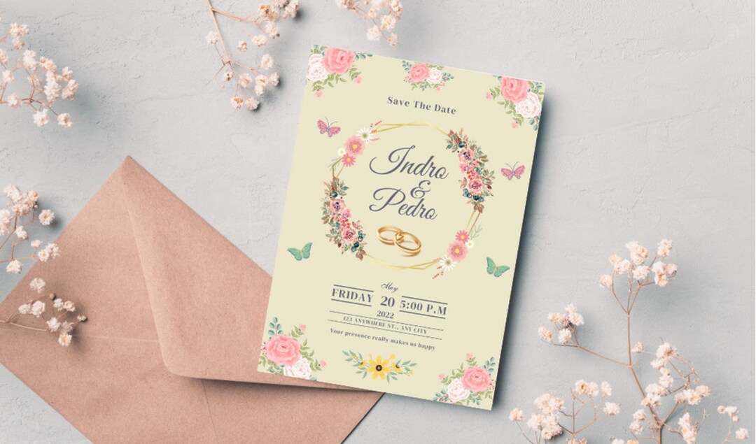 Floral Wedding Invitation Card Canva Design Template, Wedding Card ...