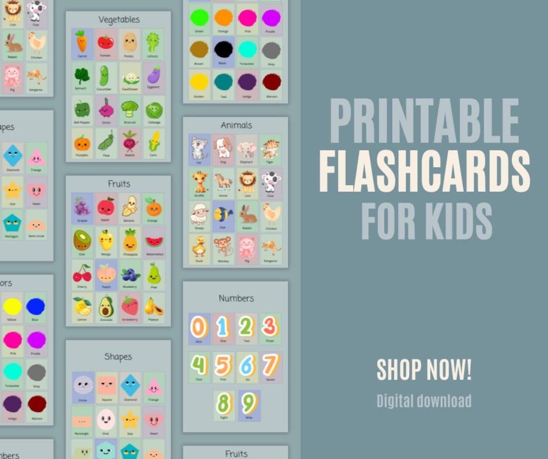 Kids Learning Flashcards INSTANT DOWNLOAD, Homeschool Prints, Kids ...