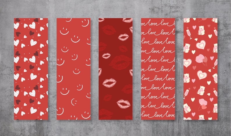 Printable Valentine's Bookmarks Template, Printable Bookmarks Set of 5 ...