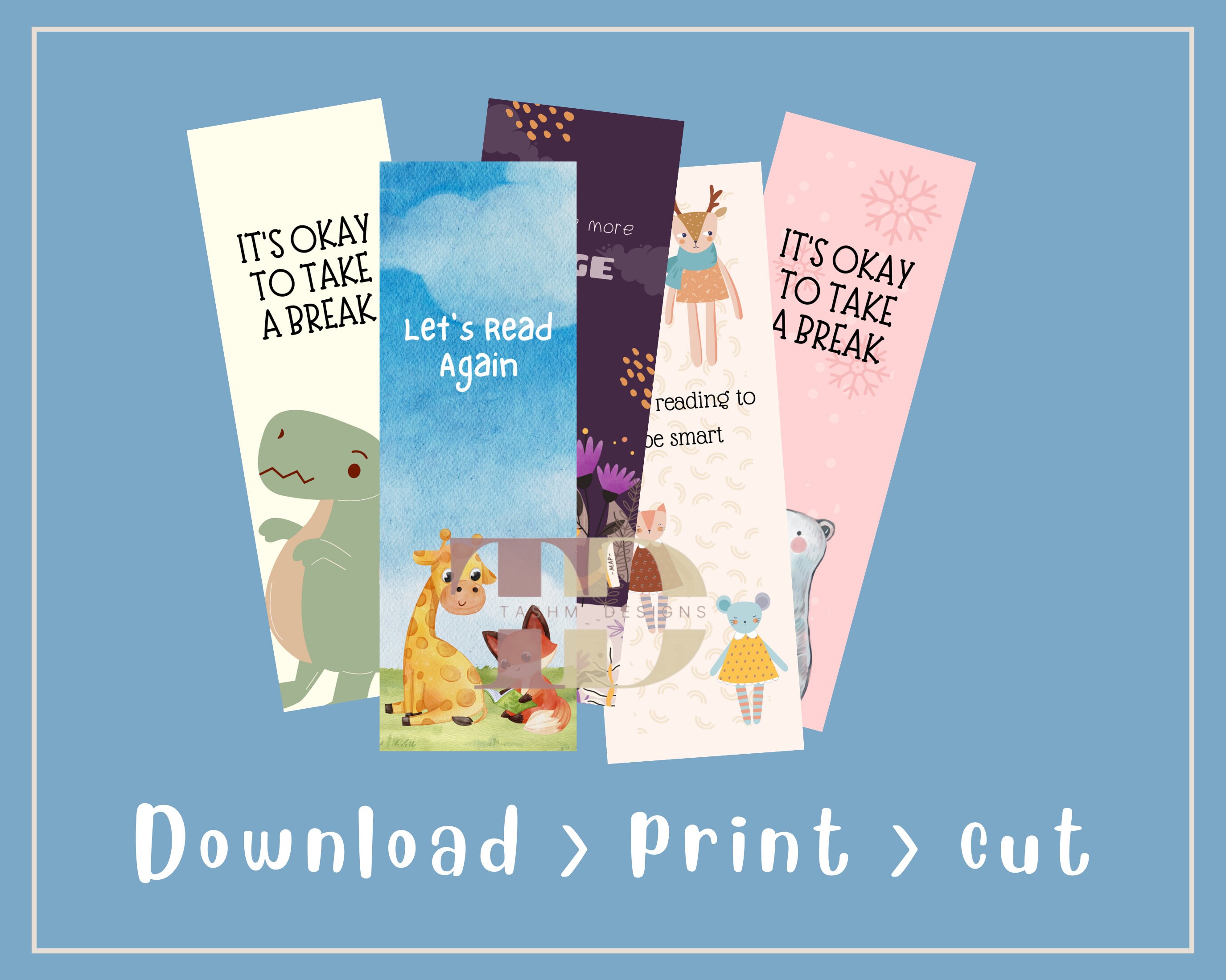 Printable Cartoon Children Watercolor Bookmarks Instant Download ...