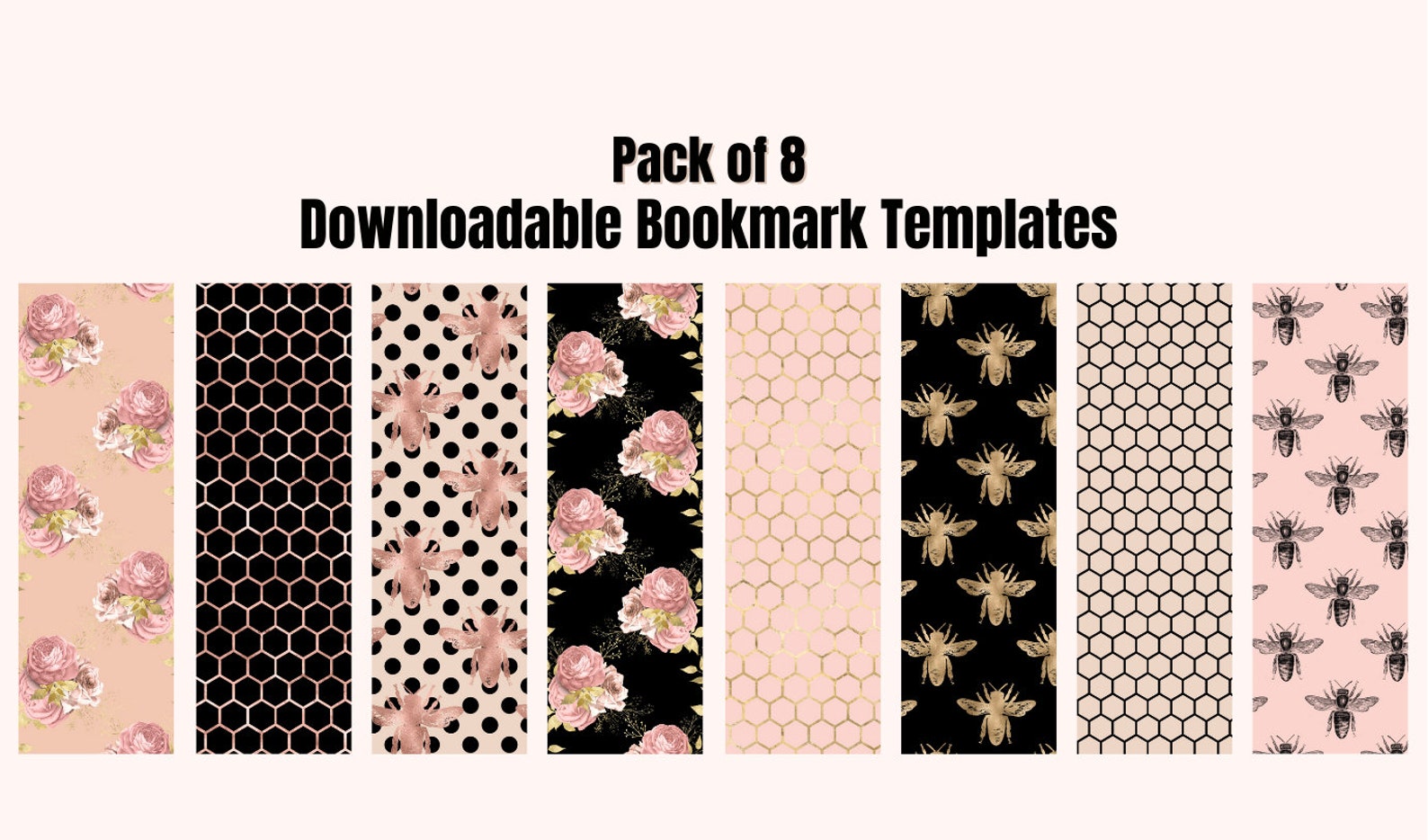 Printable Bee Bookmarks Template, Printable Bookmarks Set of 8 ...