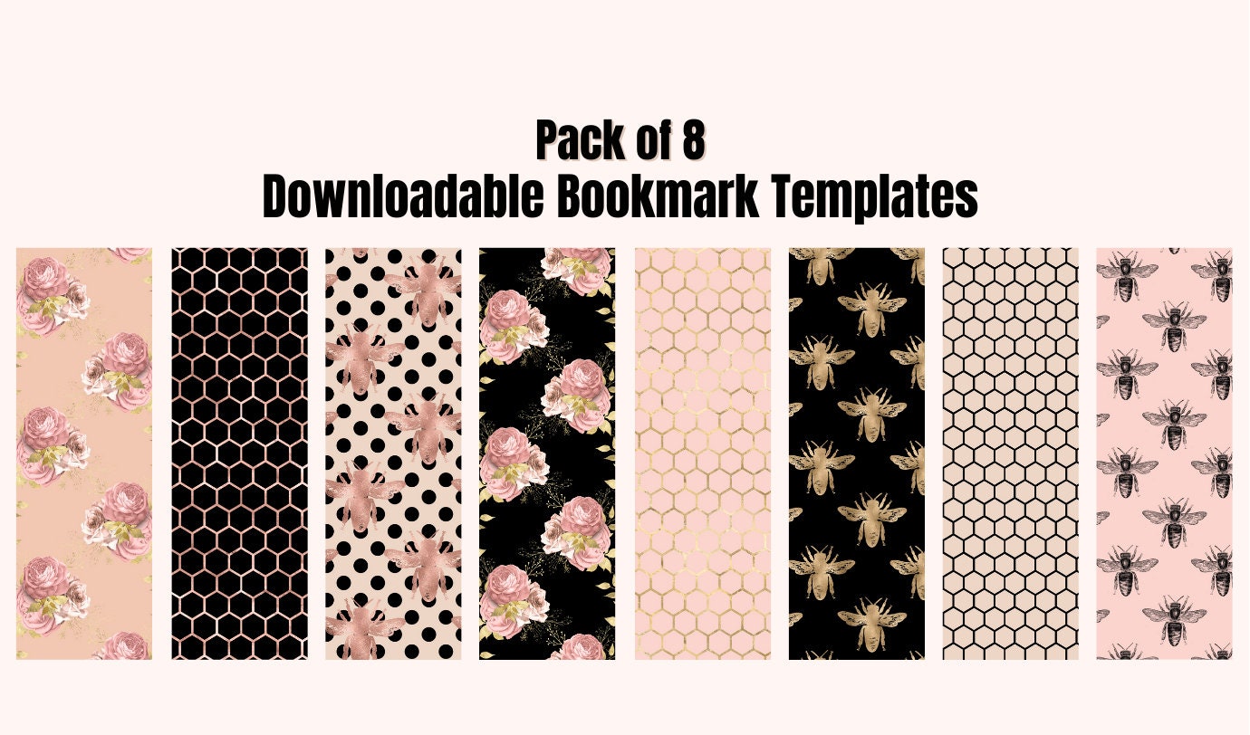 Printable Bee Bookmarks Template, Printable Bookmarks Set of 8 ...
