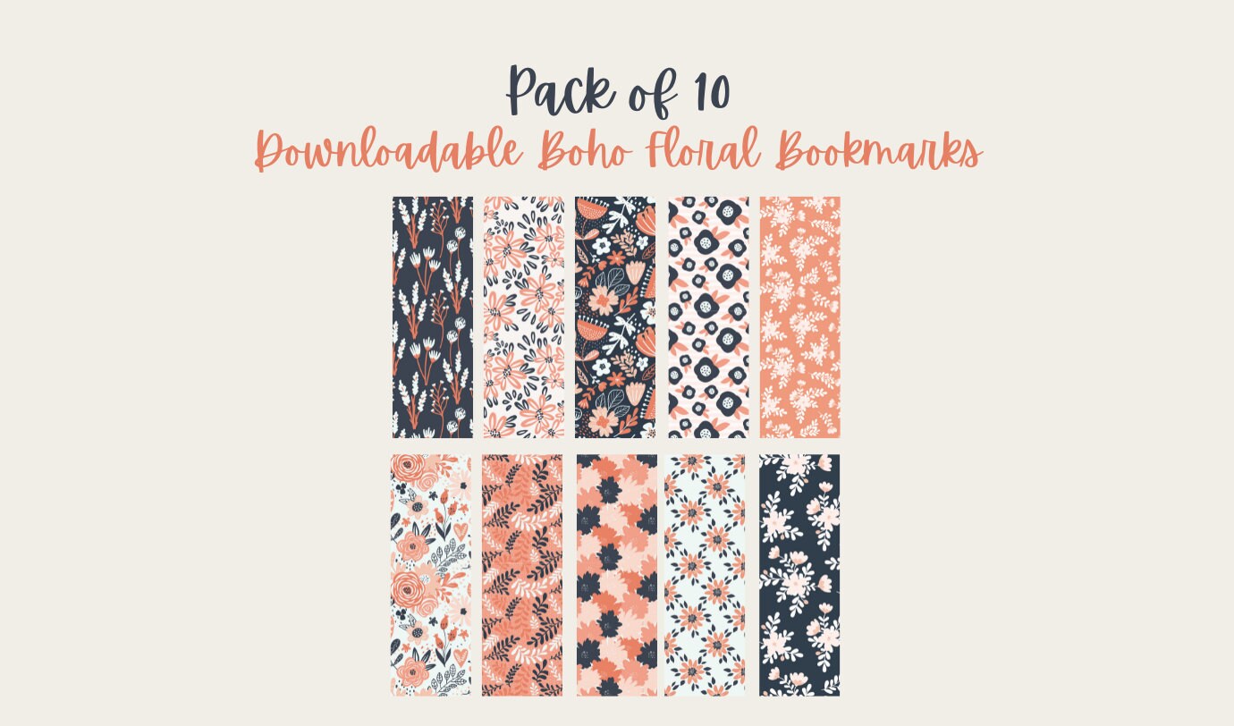 Printable Boho Floral Bookmarks Template, Printable Bookmarks Set of 10 ...