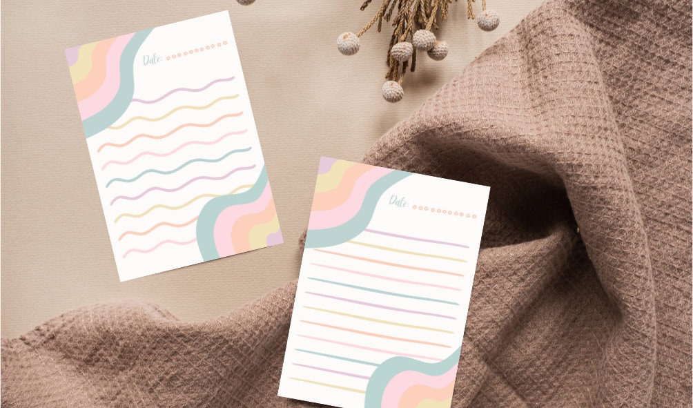 Printable Writing Paper With Straight and Wavy Lines, Cute Rainbow ...