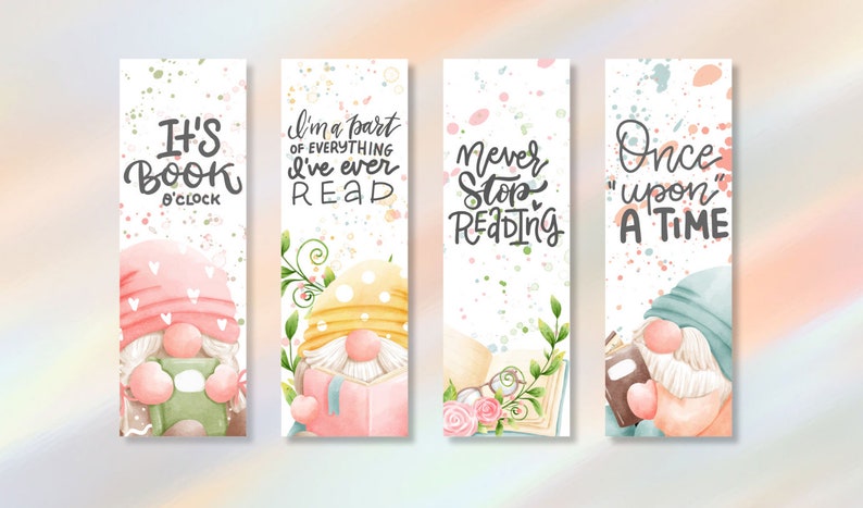 Printable Gnome Bookmarks: Set of 4 Whimsical Designs (digital Download ...