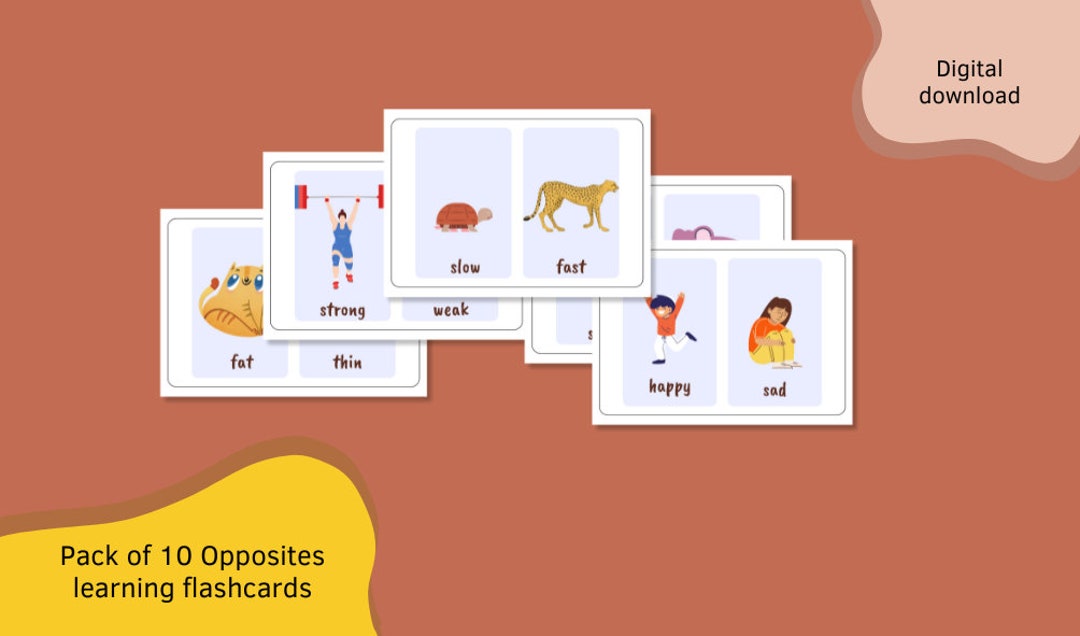 Kids Printable Opposites Learning Flashcards INSTANT DOWNLOAD ...