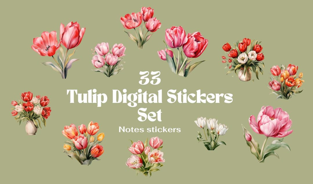 Pack of 33 Tulip Stickers Downloadable Digital Stickers for Notes or ...