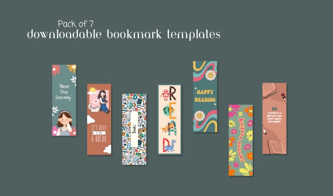 Printable Bookmarks Template Printable Bookmarks Set of 7 - Etsy