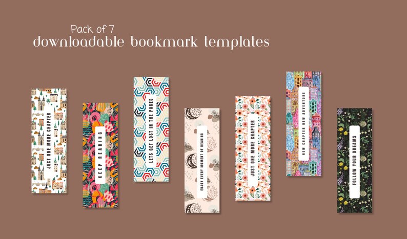 Printable Bookmarks Template, Printable Bookmarks Set of 7, Bookmarks ...