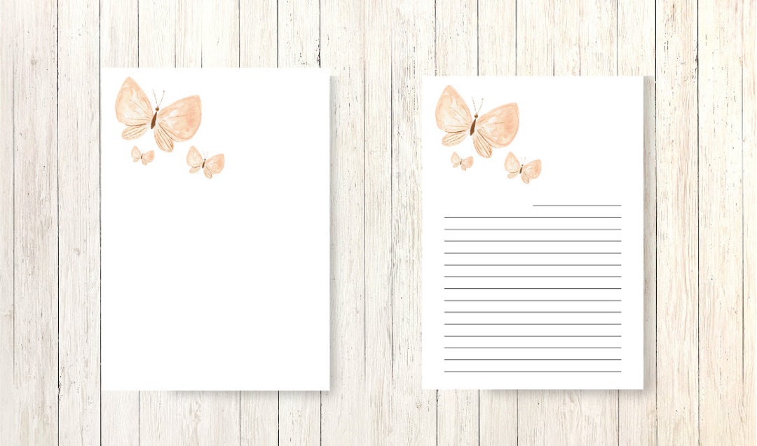 Butterfly Design Printable and Digital Writing Paper With and Without ...