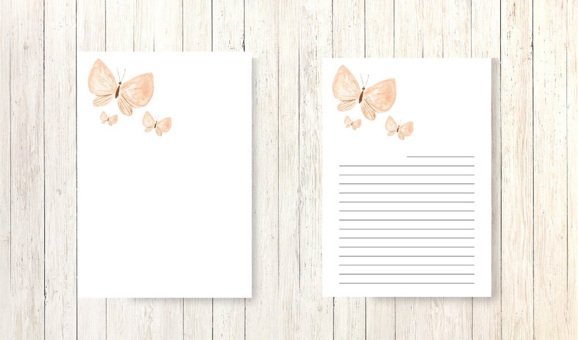 Butterfly Design Printable and Digital Writing Paper With and Without ...