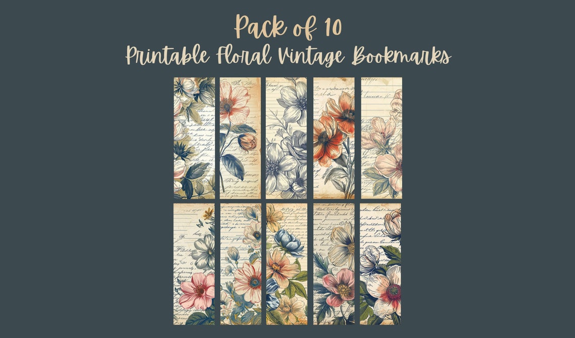 Printable Vintage Floral Bookmarks Template, Printable Bookmarks Set of ...