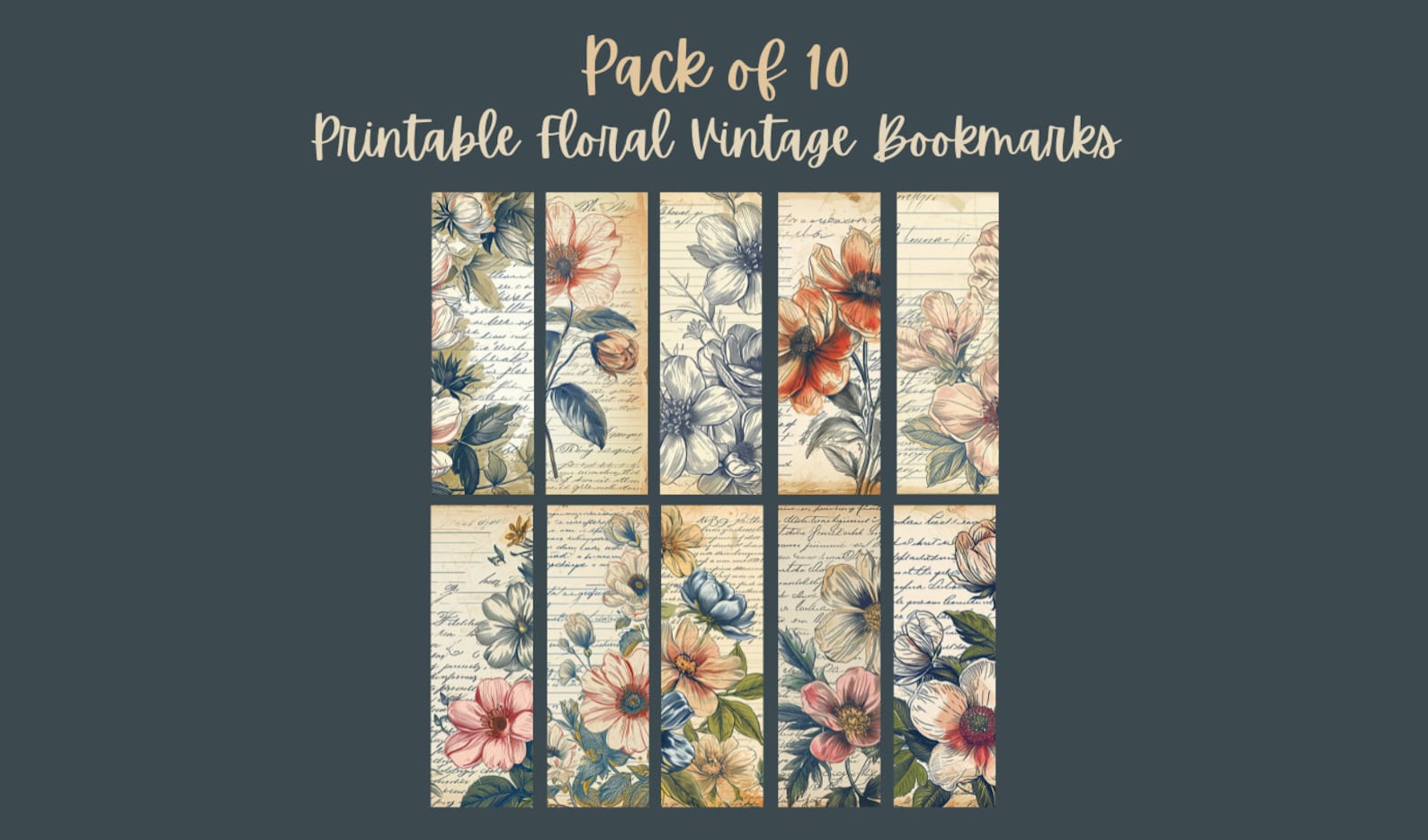 Printable Vintage Floral Bookmarks Template, Printable Bookmarks Set of ...