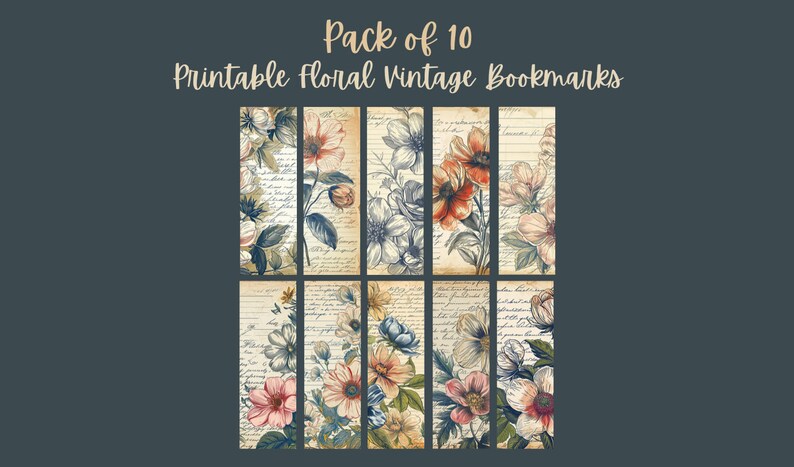 Printable Vintage Floral Bookmarks Template, Printable Bookmarks Set of ...