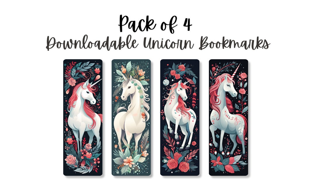 Printable Unicorn Bookmarks Template, Printable Bookmarks Set of 4 ...