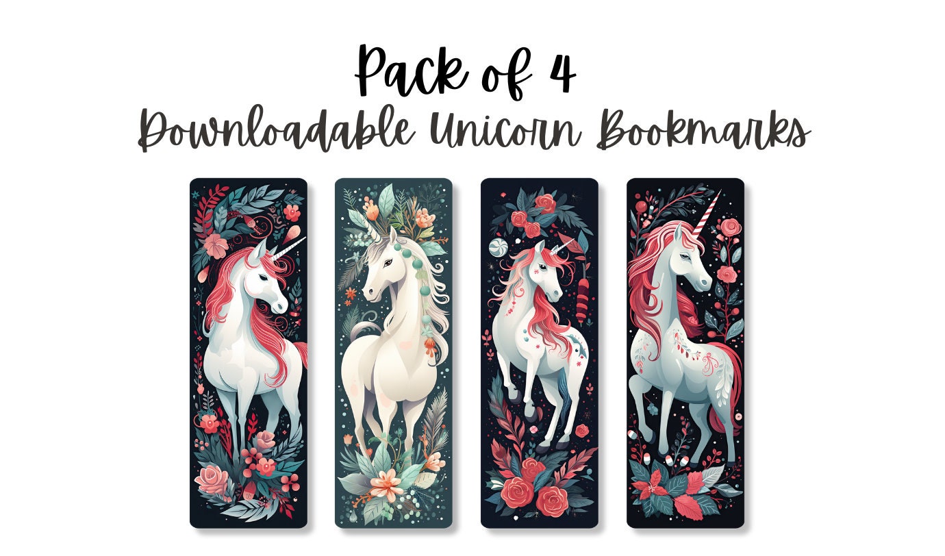 Printable Unicorn Bookmarks Template, Printable Bookmarks Set of 4, Bookmarks, Digital Bookmark ...