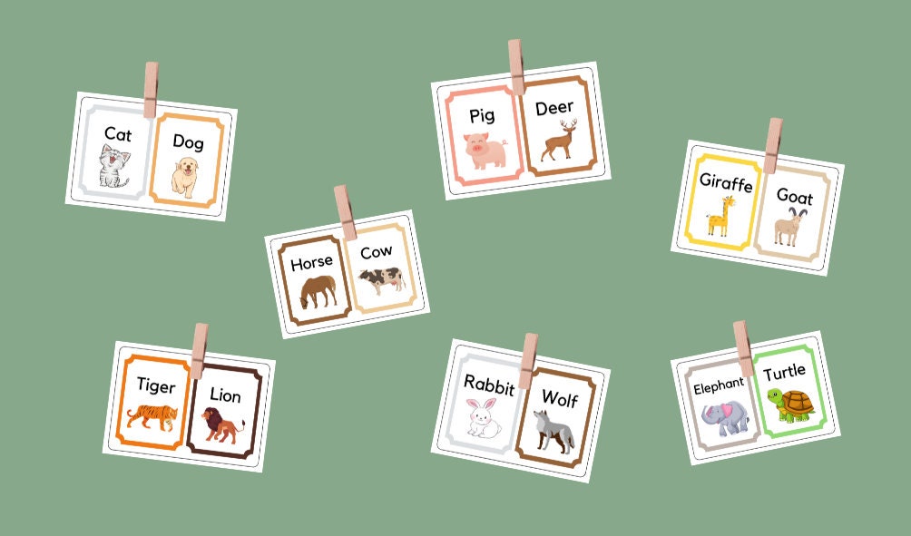 Animal's Flash Cards for Kids INSTANT DOWNLOAD, Educational GIFT for ...