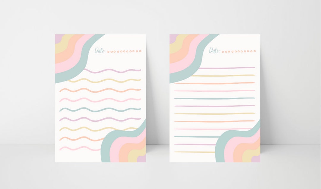 Printable Writing Paper With Straight and Wavy Lines, Cute Rainbow ...