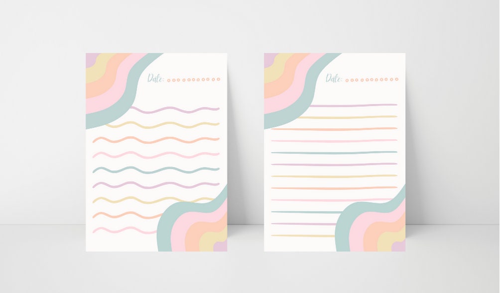 Printable Writing Paper With Straight and Wavy Lines, Cute Rainbow ...