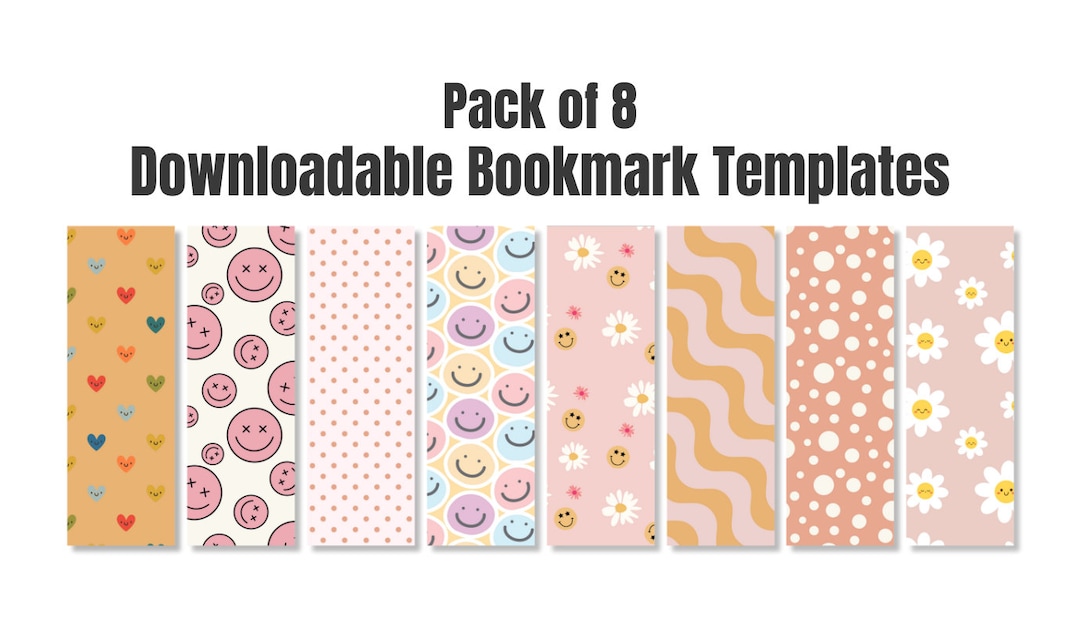 Printable Retro Smiley Bookmarks Template, Printable Bookmarks Set of 8 ...