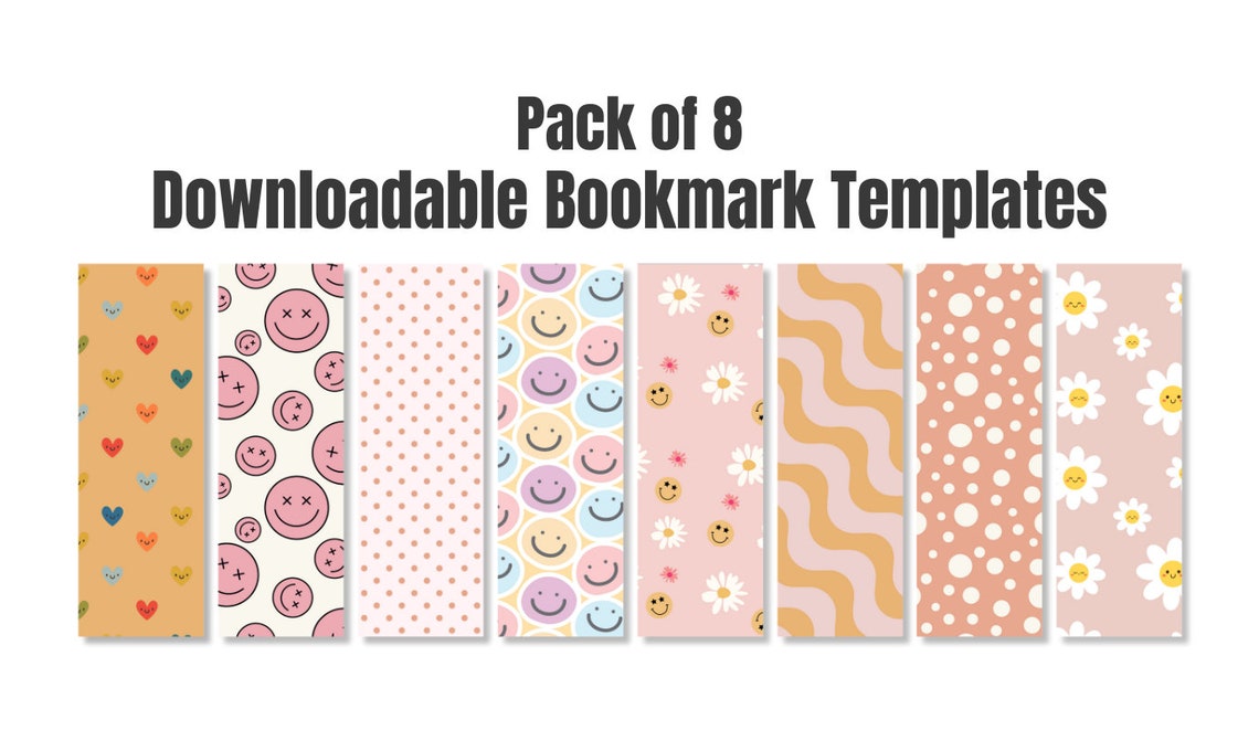 Printable Retro Smiley Bookmarks Template, Printable Bookmarks Set of 8 ...