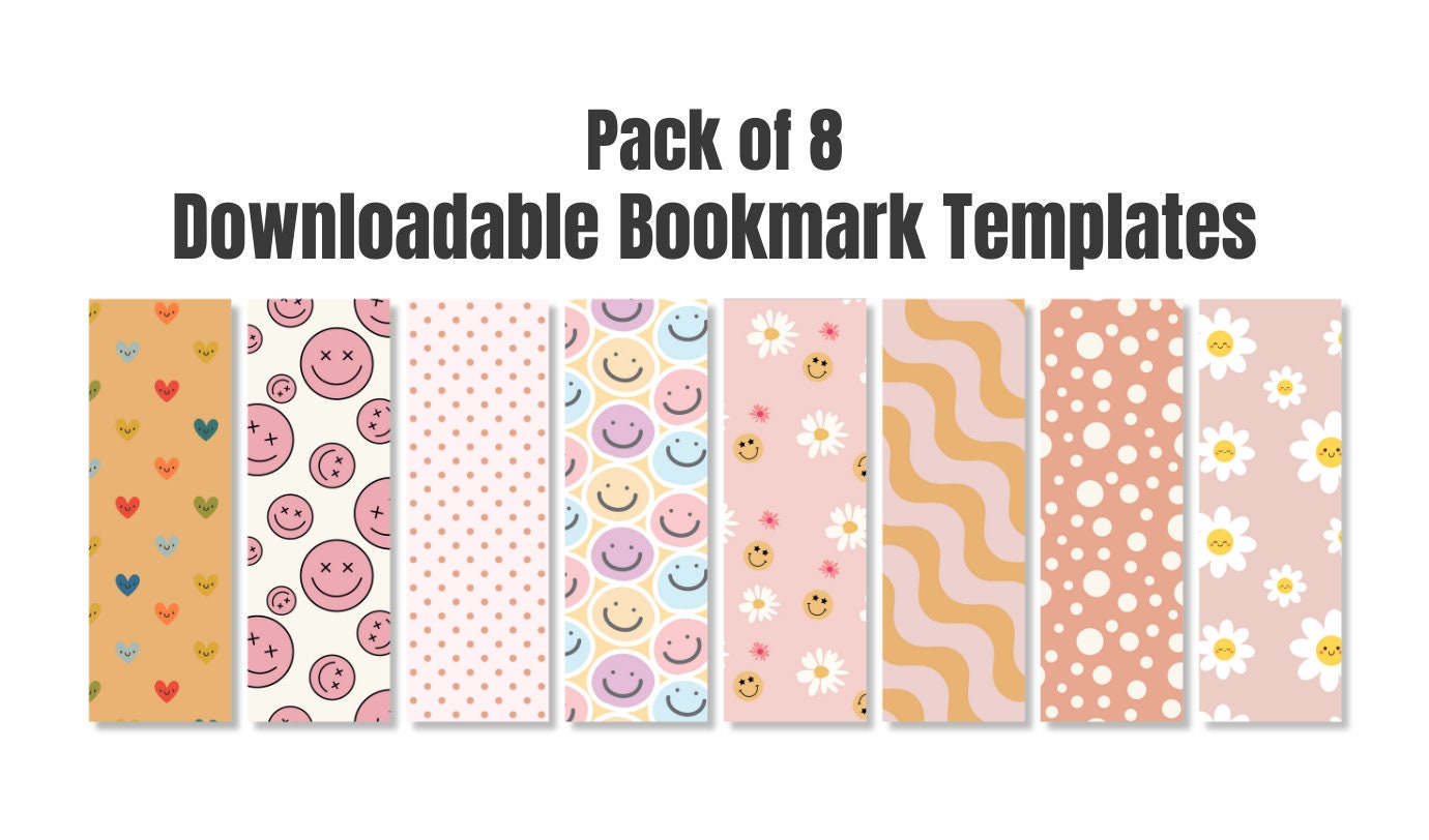 Printable Retro Smiley Bookmarks Template, Printable Bookmarks Set of 8 ...