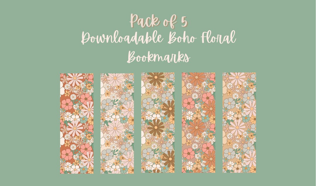 Printable Boho Floral Bookmarks: Set of 5 (digital Download) - Etsy
