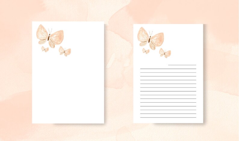 Butterfly Design Printable and Digital Writing Paper With and Without ...