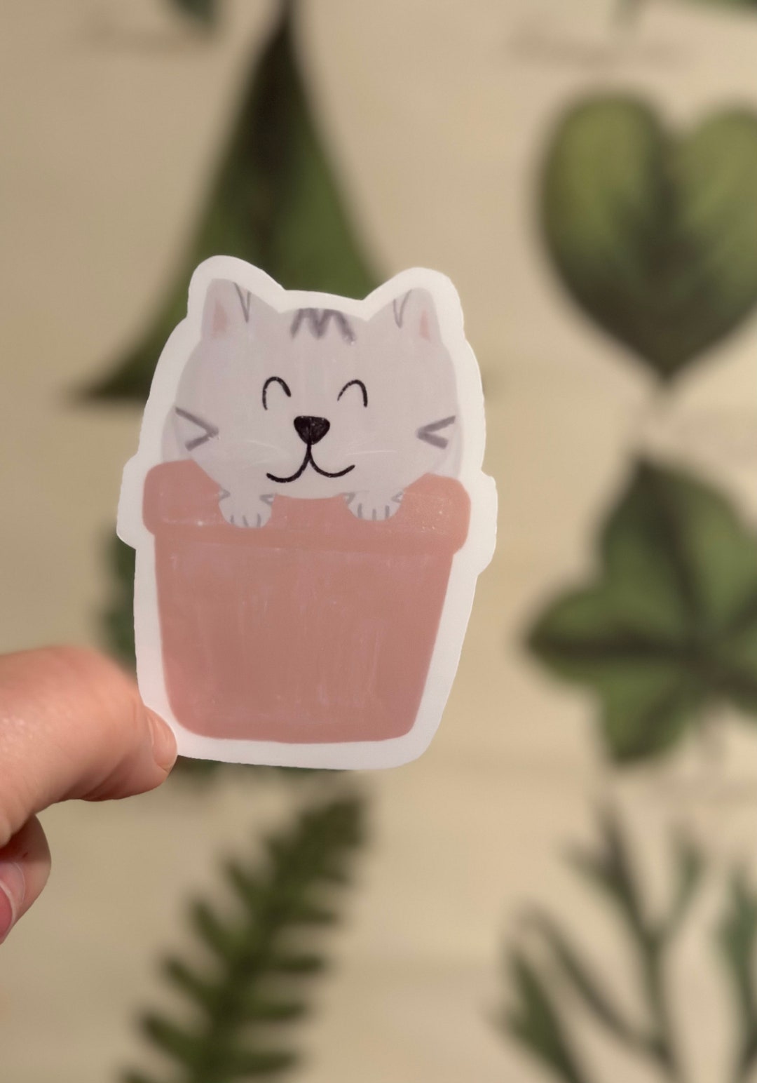 Cat in Plant Pot, Cute Cat Sticker, Funny Cat Sticker - Etsy