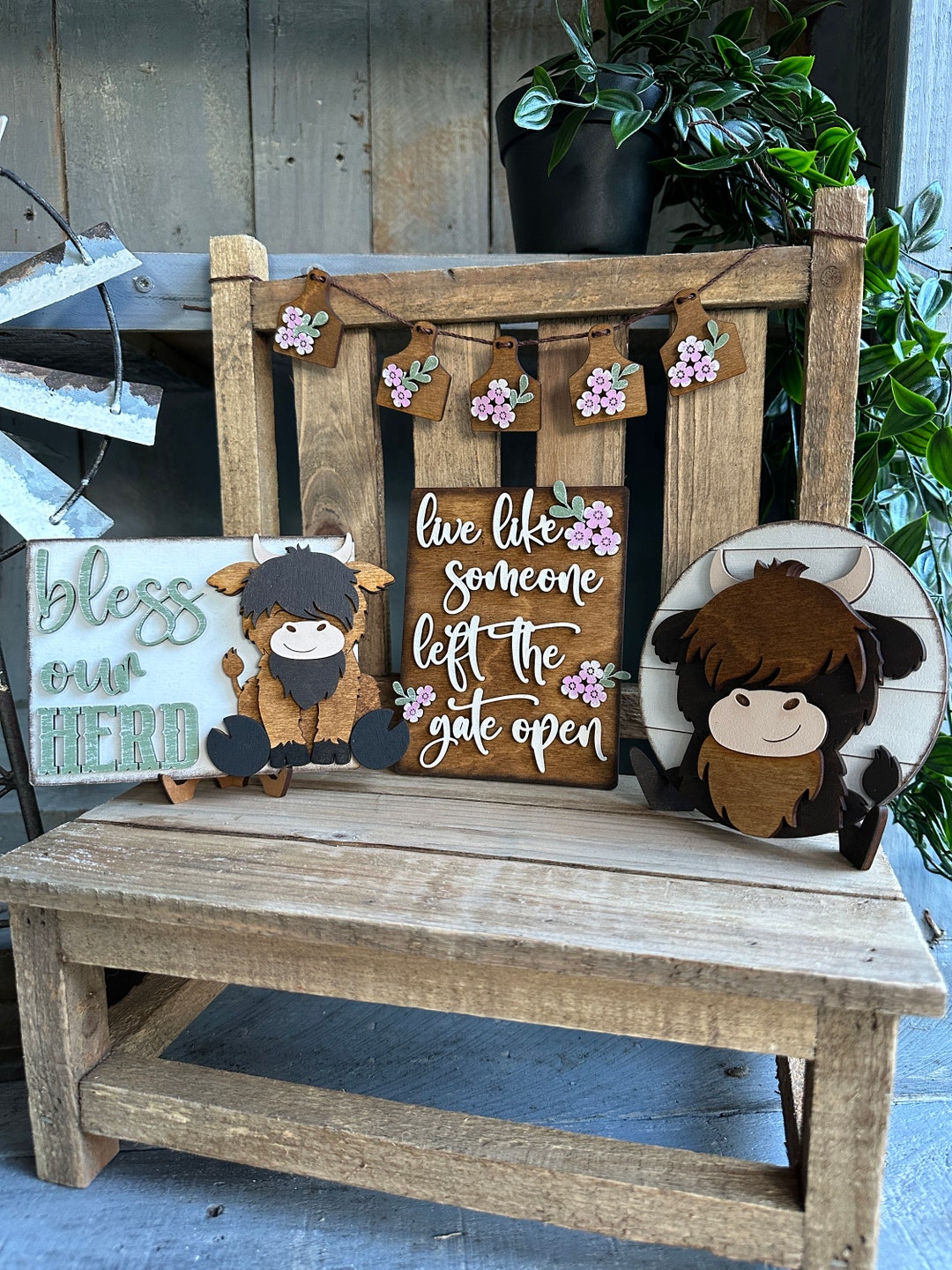 Highland Cow Spring Tiered Tray Decor, Highland Cow Decor, Highland Cow ...