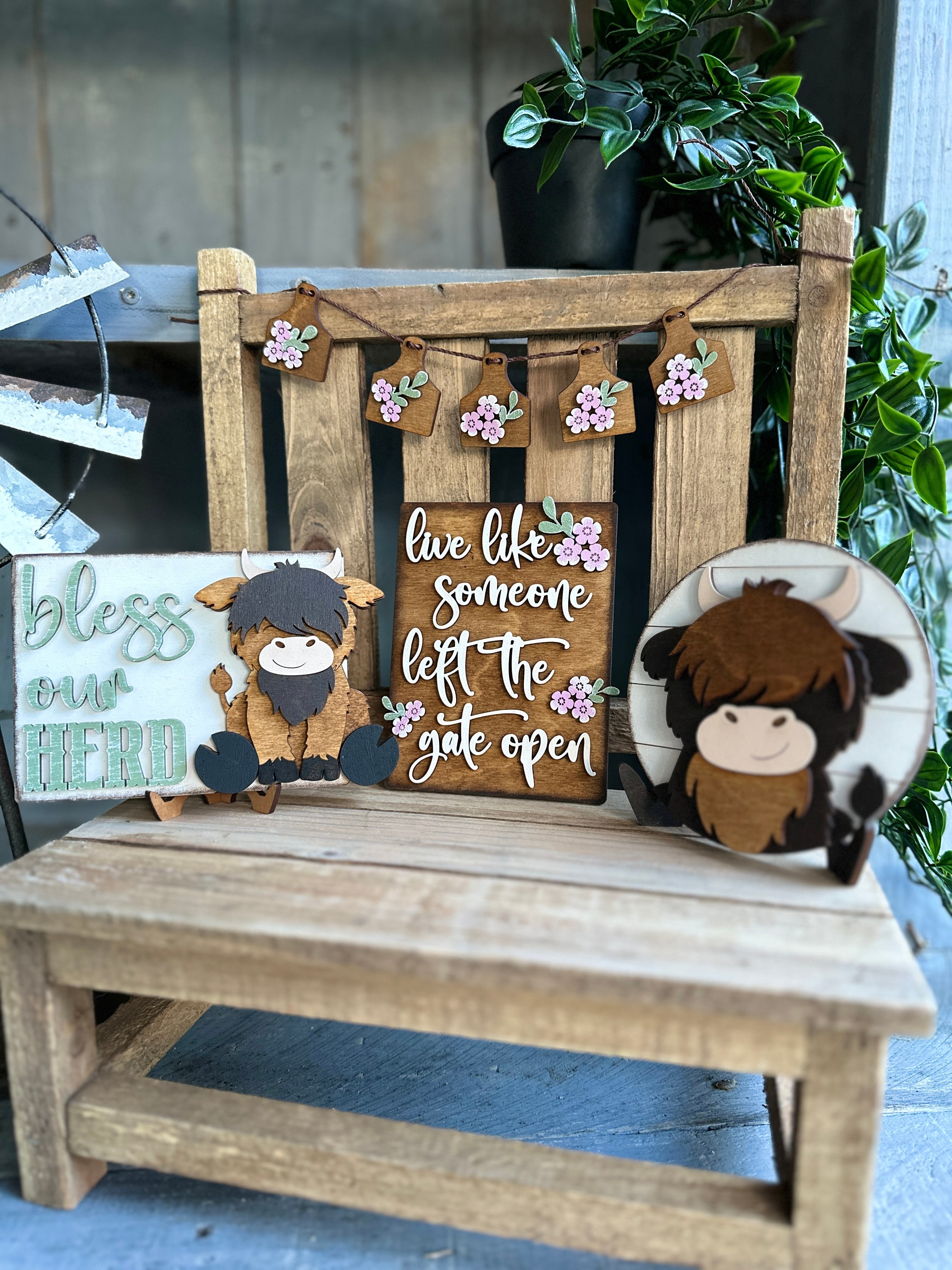 Highland Cow Spring Tiered Tray Decor, Highland Cow Decor, Highland Cow ...