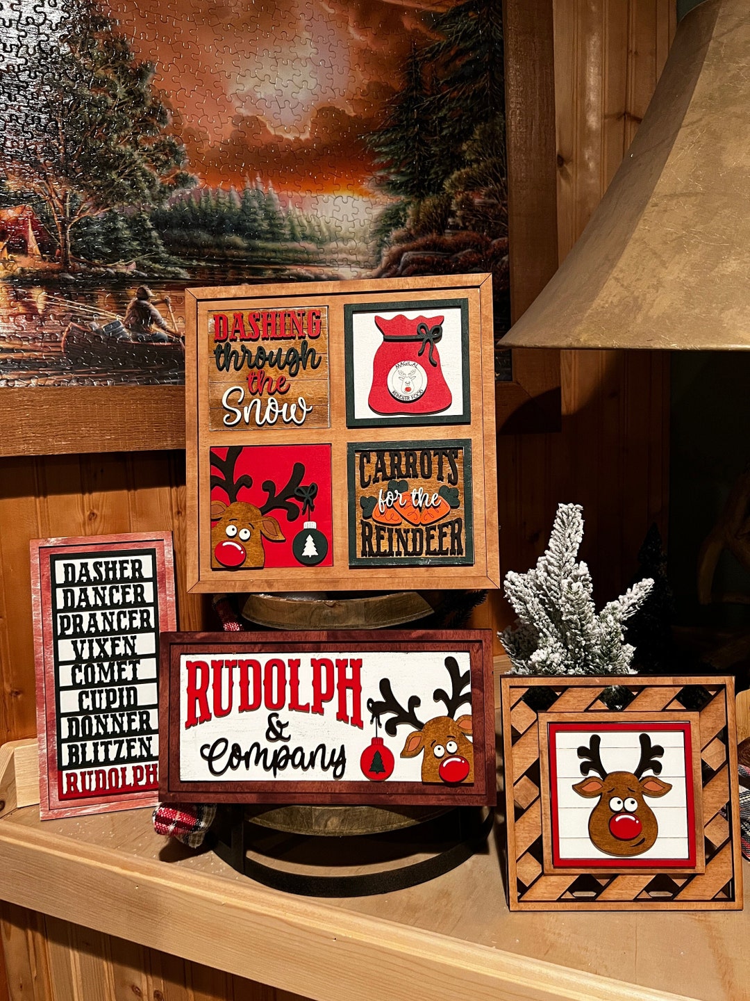 Rudolph Christmas Leaning Ladder, Interchangeable Inserts, Reindeer ...