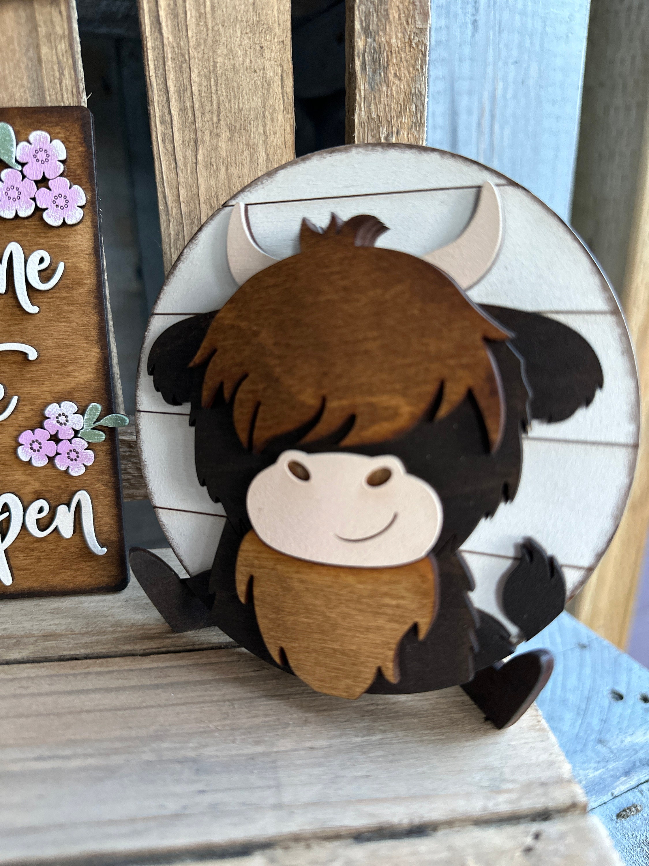 Highland Cow Spring Tiered Tray Decor, Highland Cow Decor, Highland Cow ...
