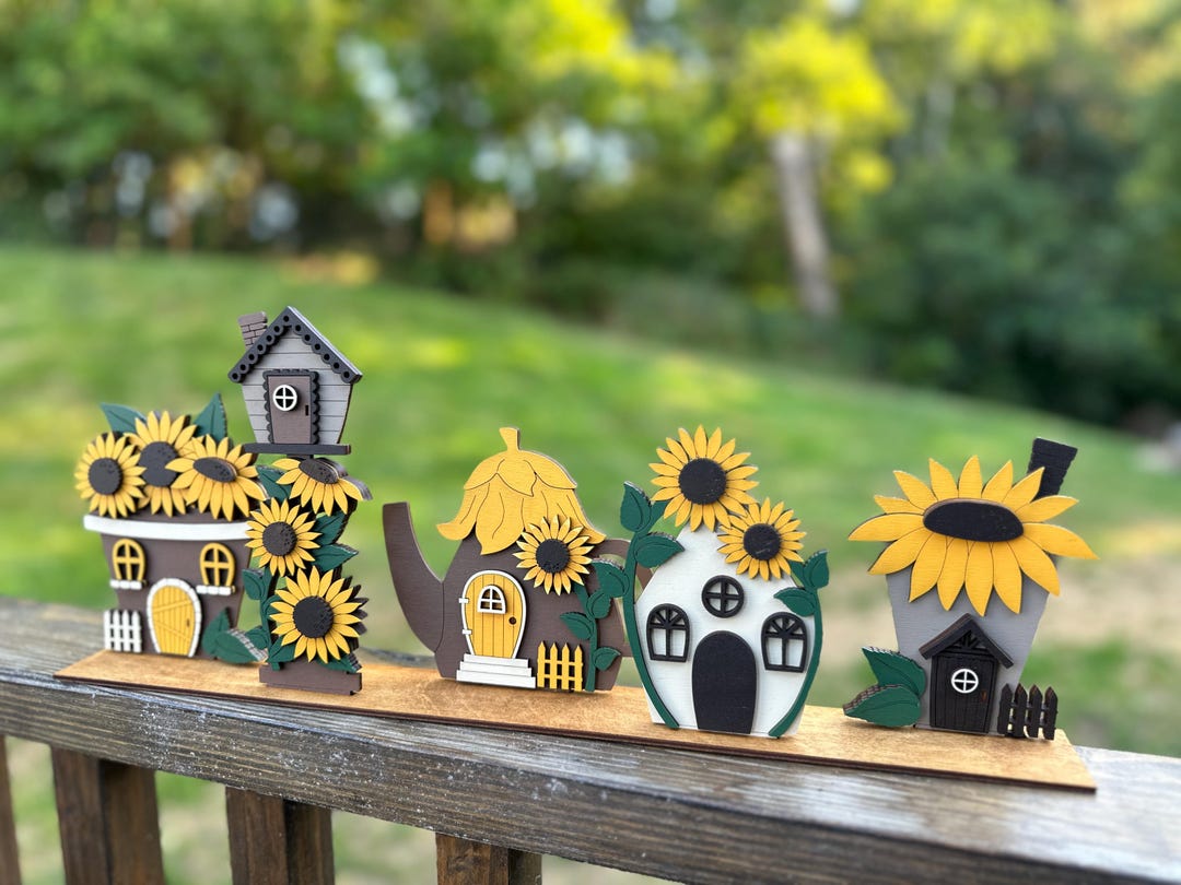 Sunflower Standing Houses, Sunflower Decor, Sunflower Tiered Tray Decor ...