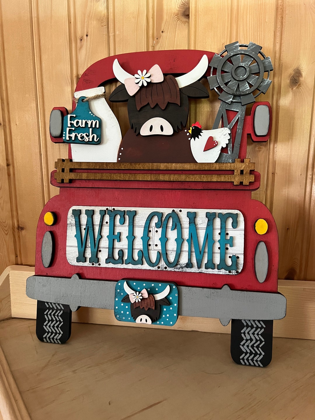 Interchangeable Farmhouse Highland Cow Truck, Interchangeable Farmhouse ...