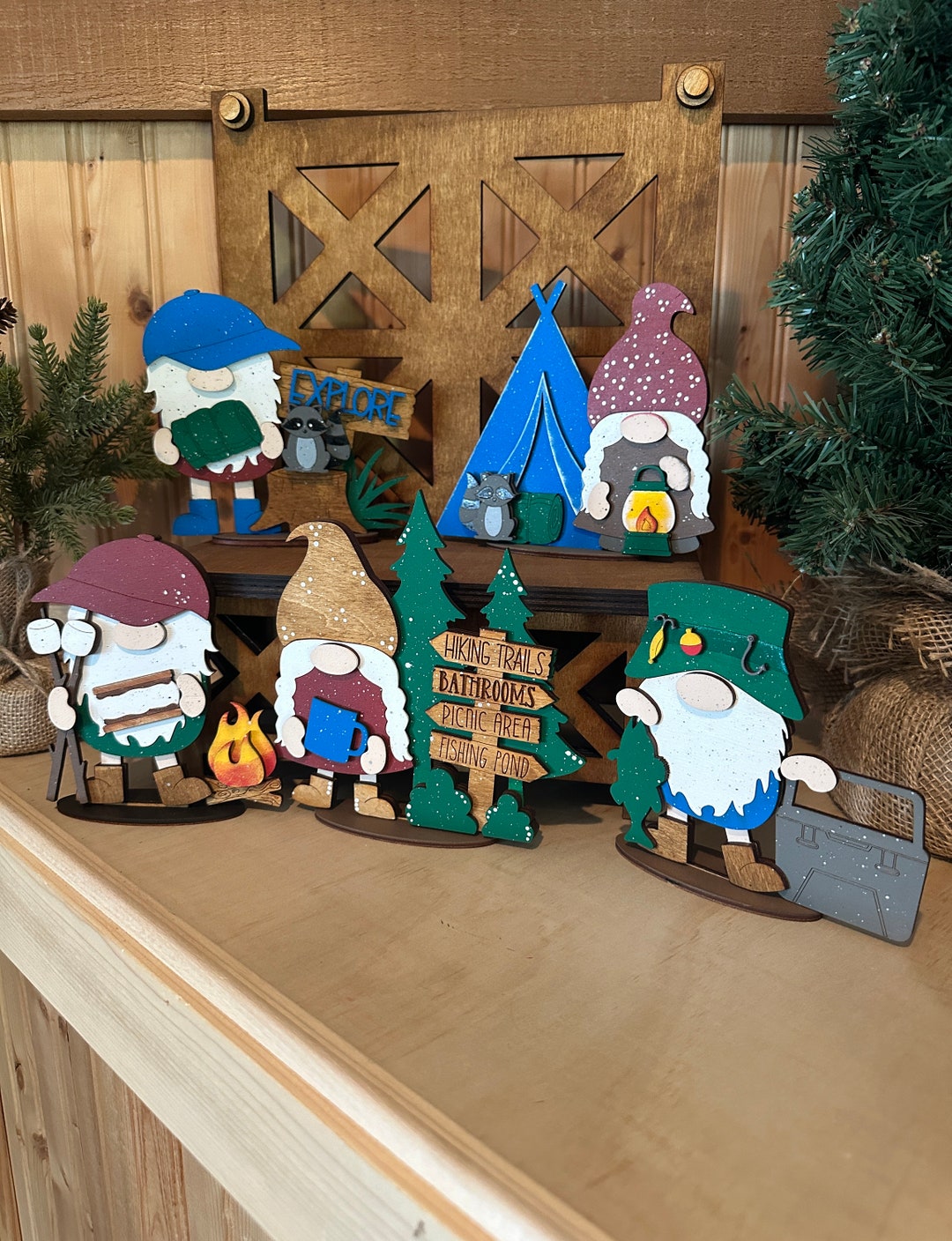 Camping Standing Gnomes, Smores Gnome, Fishing Gnome, Smores Decor ...
