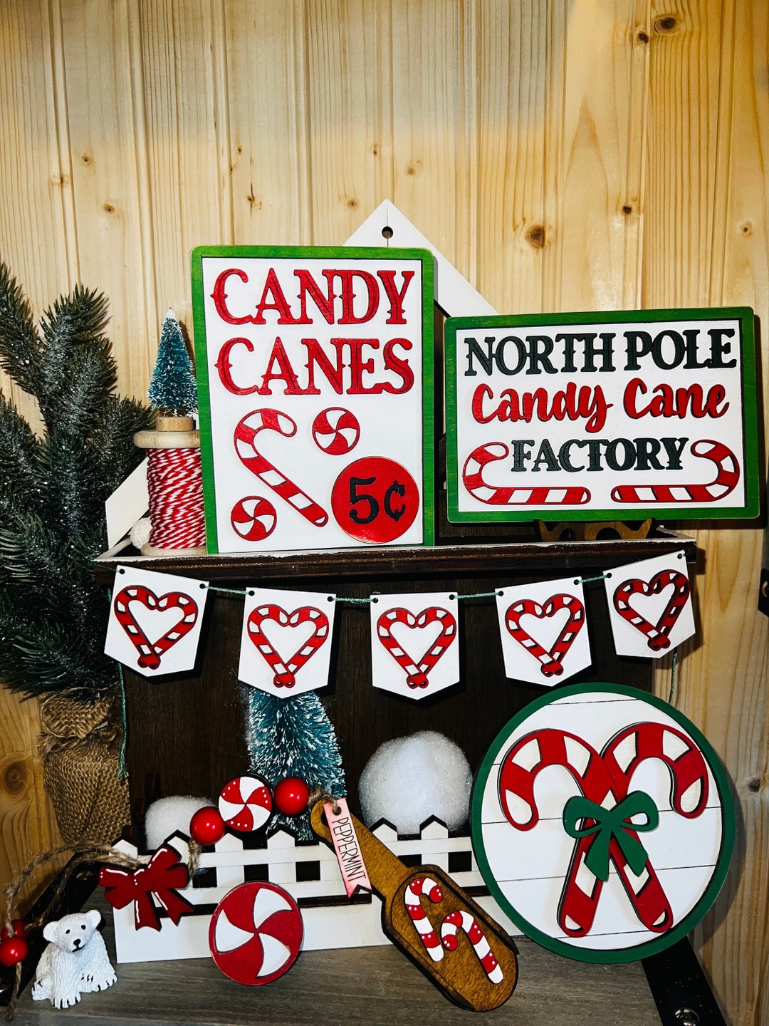 Candy Cane Tiered Tray Decor, North Pole, North Pole Candy Cane Factory ...