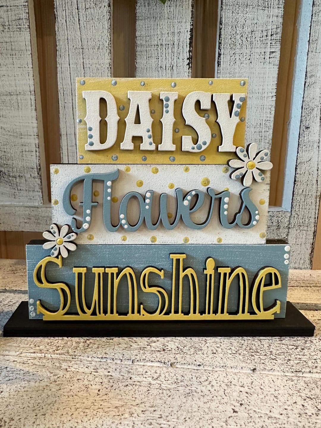 Daisy, Flowers, Sunshine Word Stacker Block, Spring Tiered Tray Decor ...
