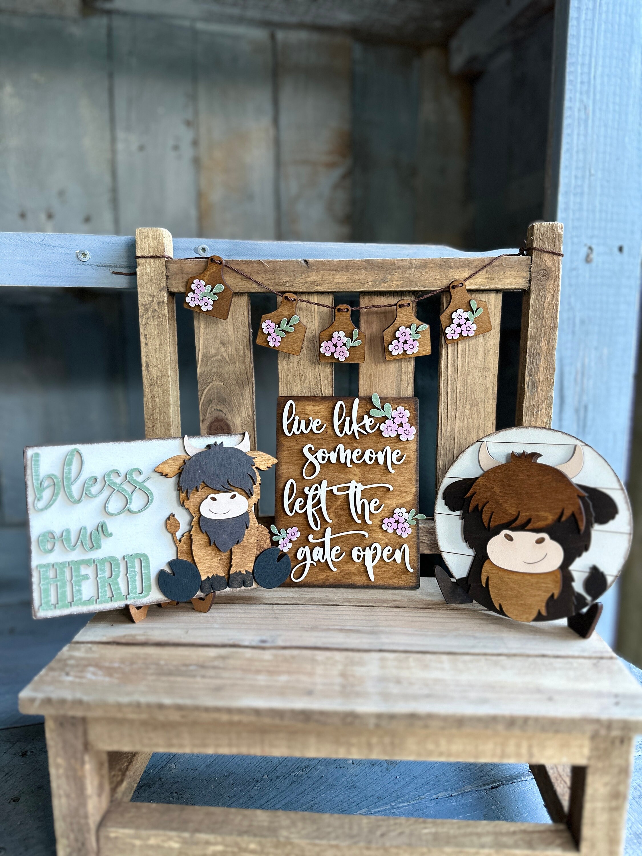 Highland Cow Spring Tiered Tray Decor, Highland Cow Decor, Highland Cow ...