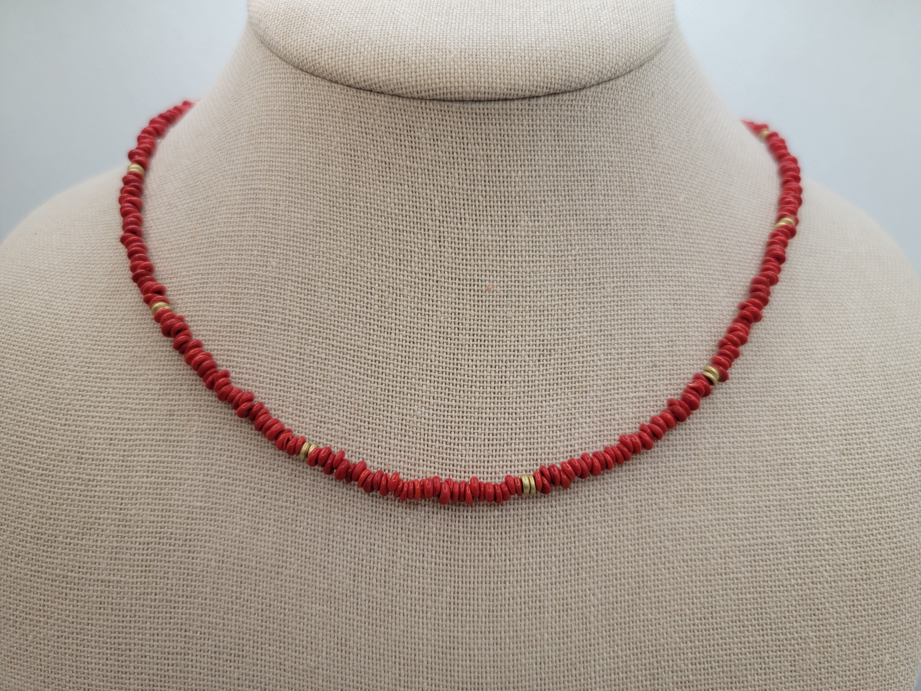 Dainty Red Beaded Necklace Brass Accent - Etsy