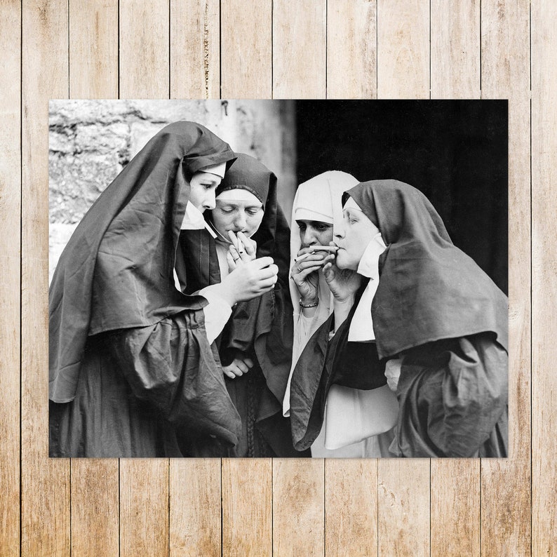 Smoking Nuns Print Nuns Poster Lostvintages Etsy