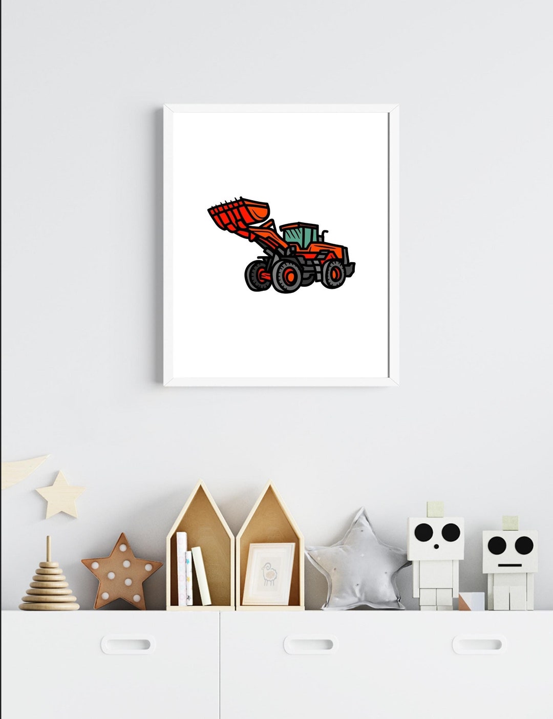 Red Bulldozer Printable Modern Poster for Boys Kids Room Decor Dozer ...
