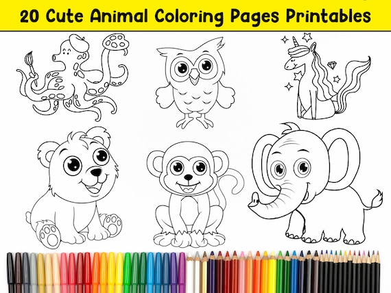 20 Cute Animal Coloring Pages Printable Cute Animal Coloring - Etsy