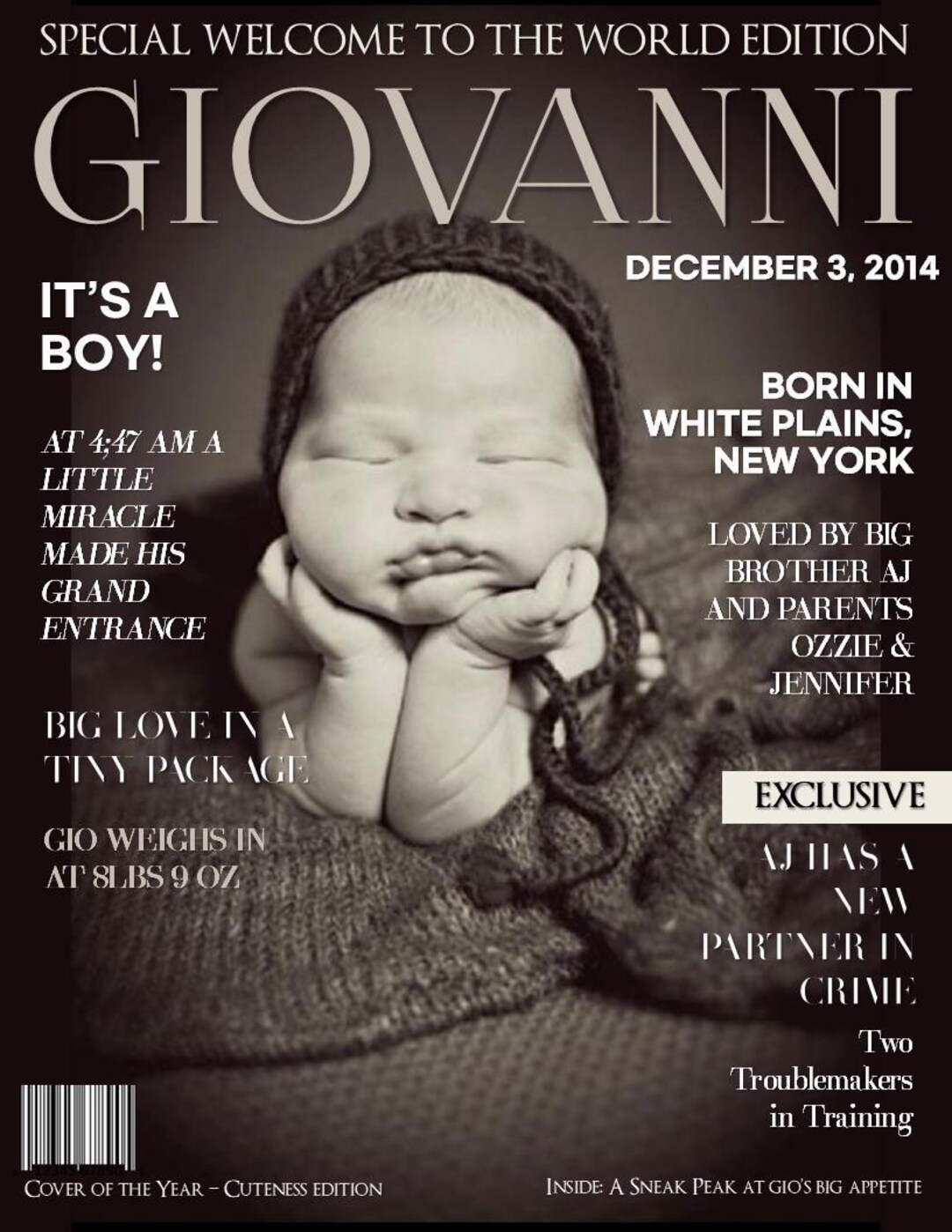 Personalized Baby Magazine Covers - Birth Announcement - Newborn - Baby ...