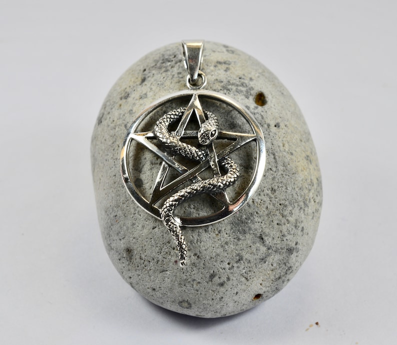 Sterling Silver 925 Snake in Pentagram Circle Pendant in Gift Box - Etsy