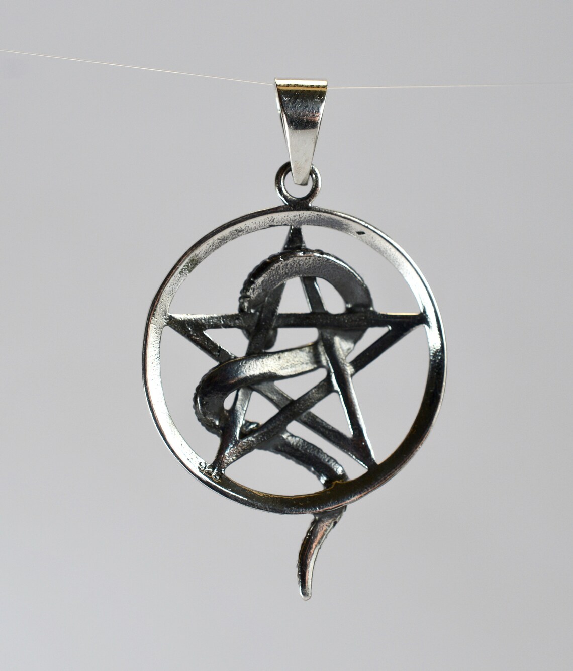 Sterling Silver 925 Snake in Pentagram Circle Pendant in Gift Box - Etsy