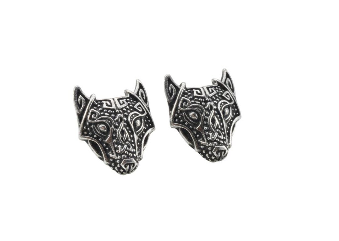 Pair of Sterling Silver 925 Fenrir Norse Viking Wolf Head Ear Stud ...