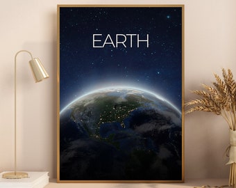Earth Poster, Solar System Printable, Planet Facts Wall Design, Loft ...