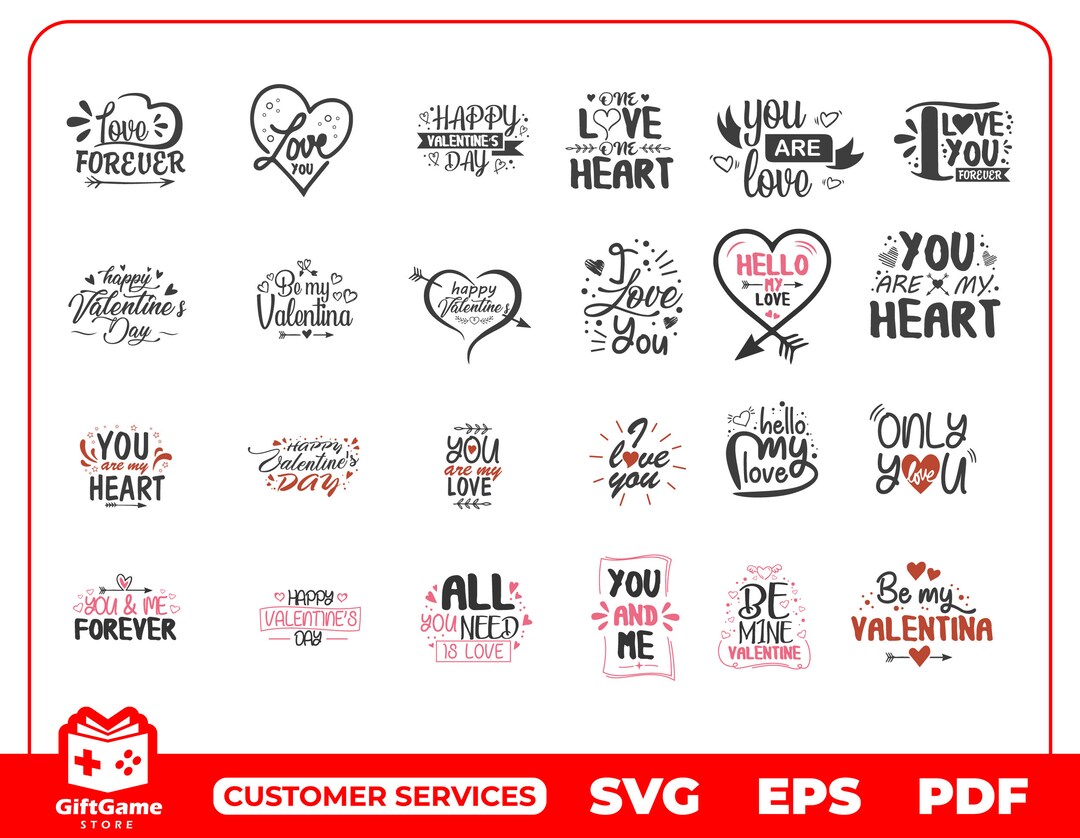 Valentine Svg Bundle Hearts Svg, Love Svg, Valentine Days Svg, Cute ...